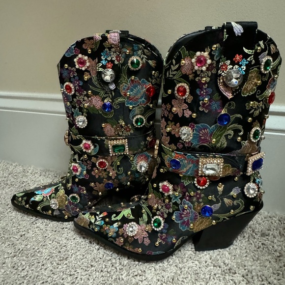 Shoes | Black Bedazzled Boots | Poshmark